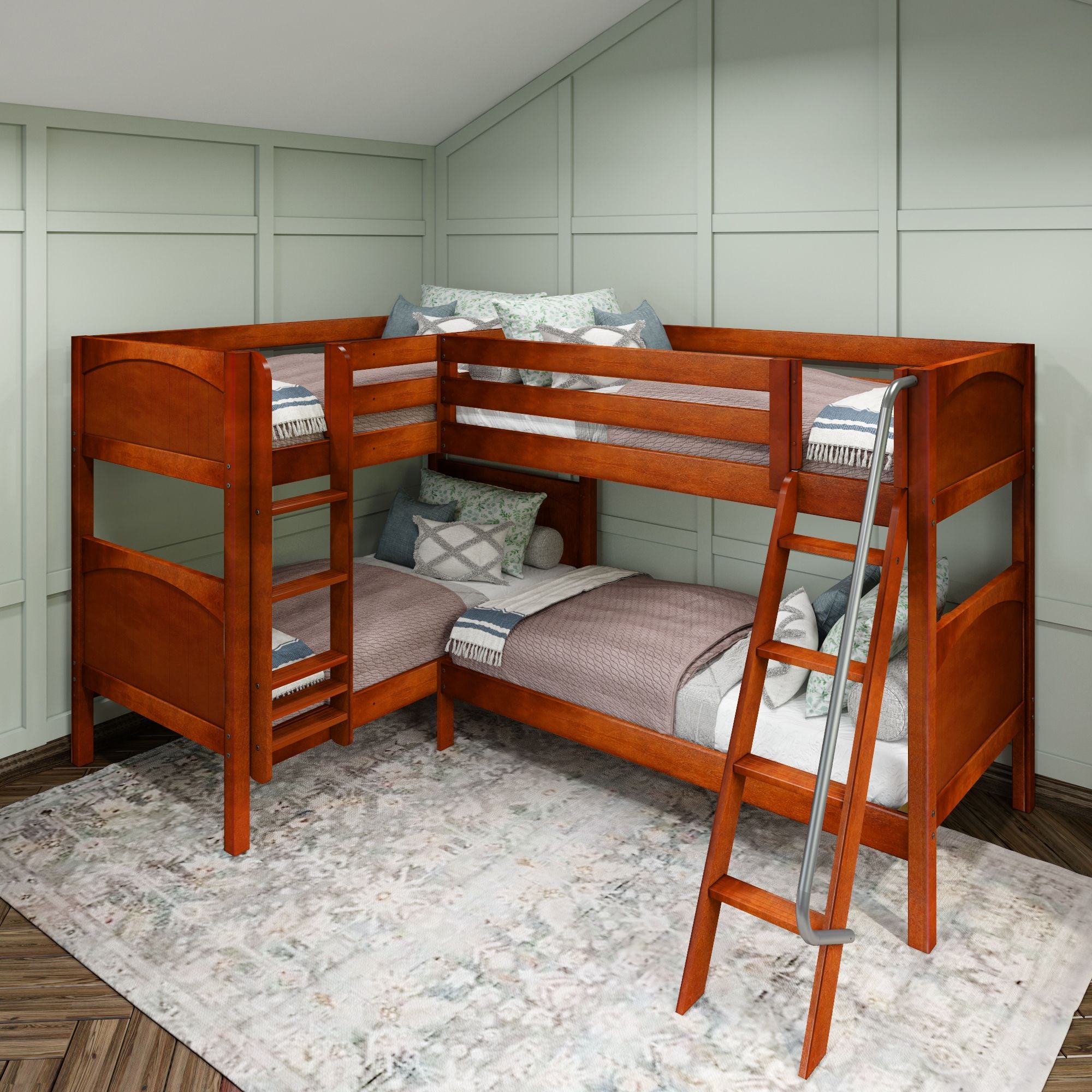 Twin XL Medium Corner Bunk with Straight Ladder and Angled Ladder ...