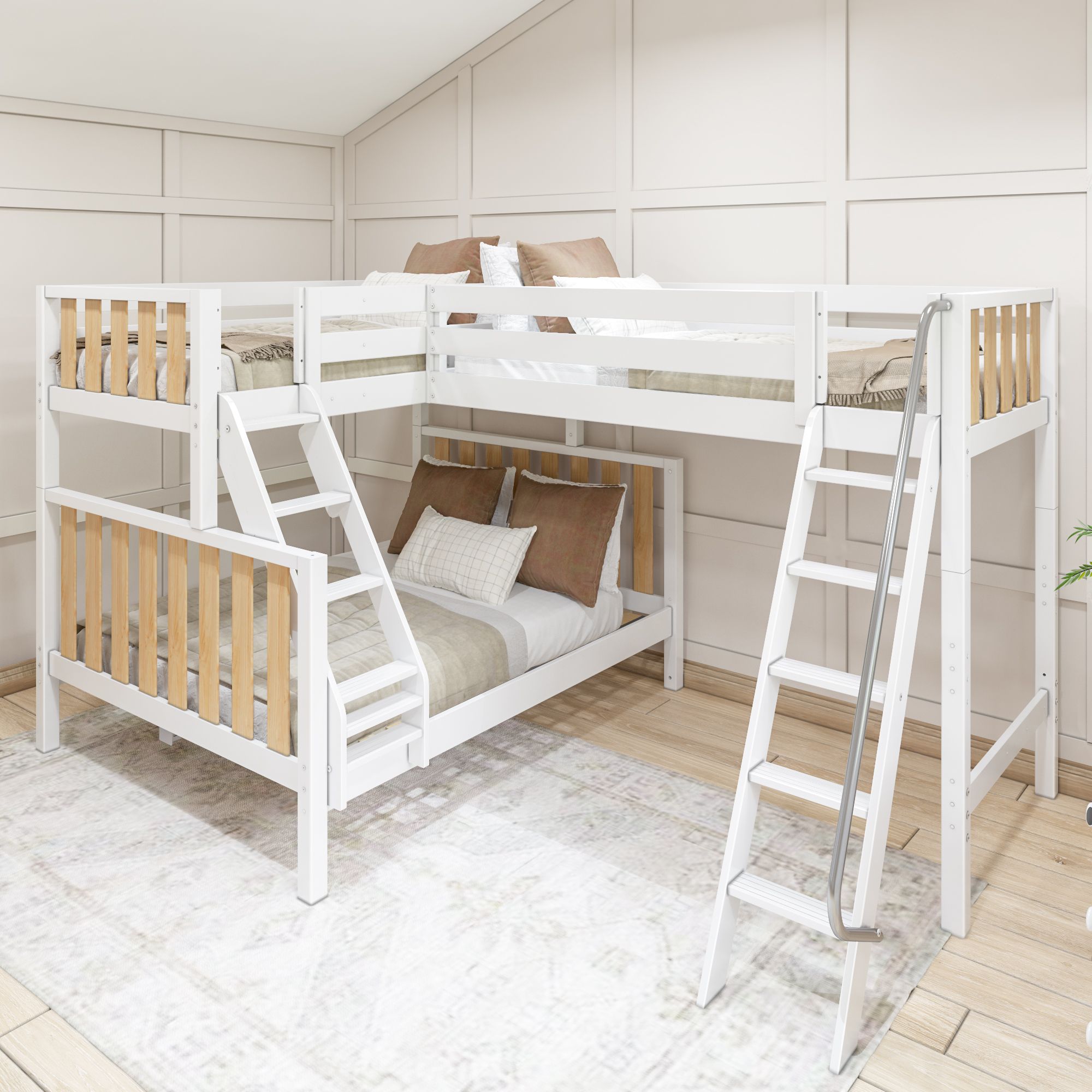 Modern Twin XL over Queen + Twin XL High Corner Loft Bunk with Angled ...